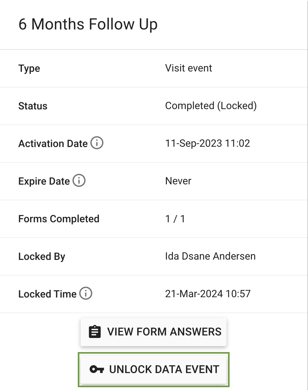 Lock/Unlock Data Event – Clinical