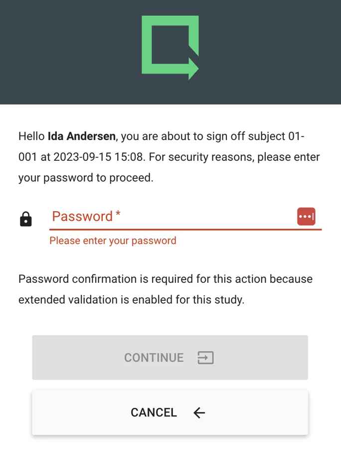 Sign Off Subject – Clinical