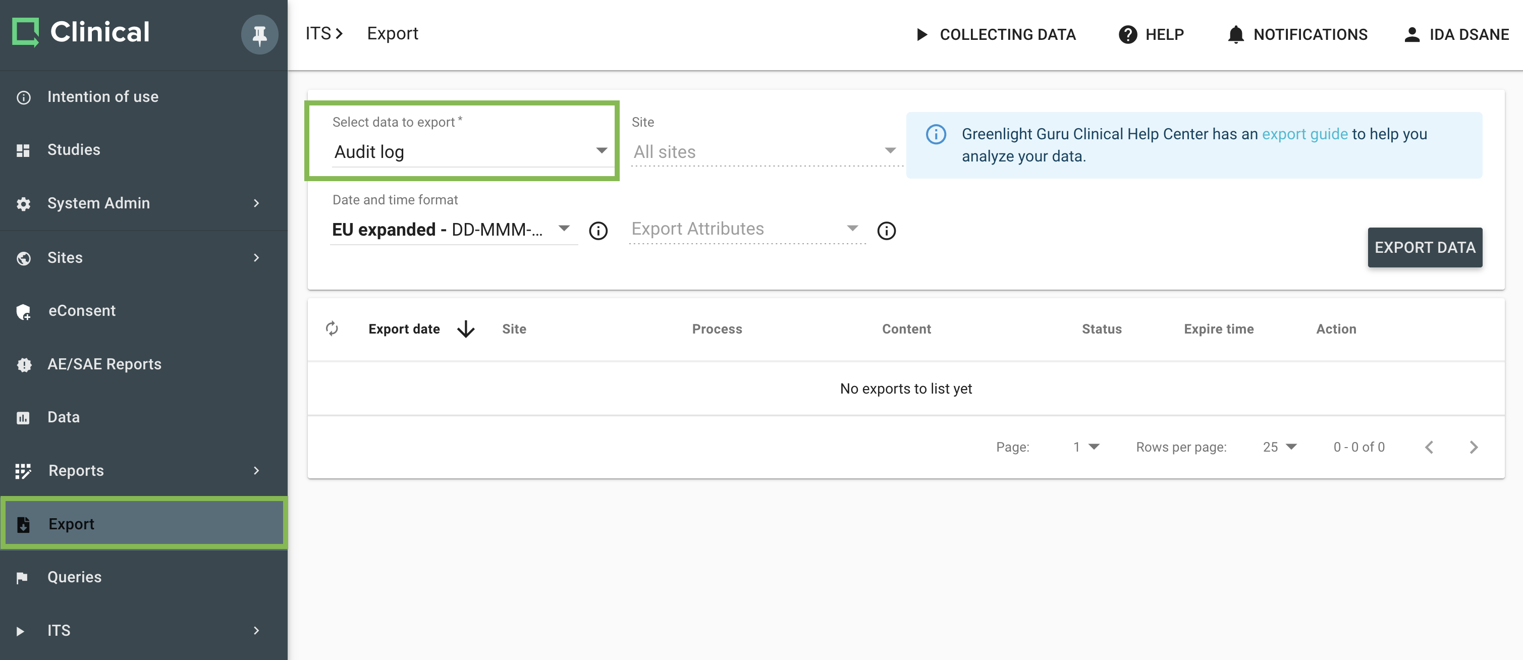 Audit Log Export – Clinical