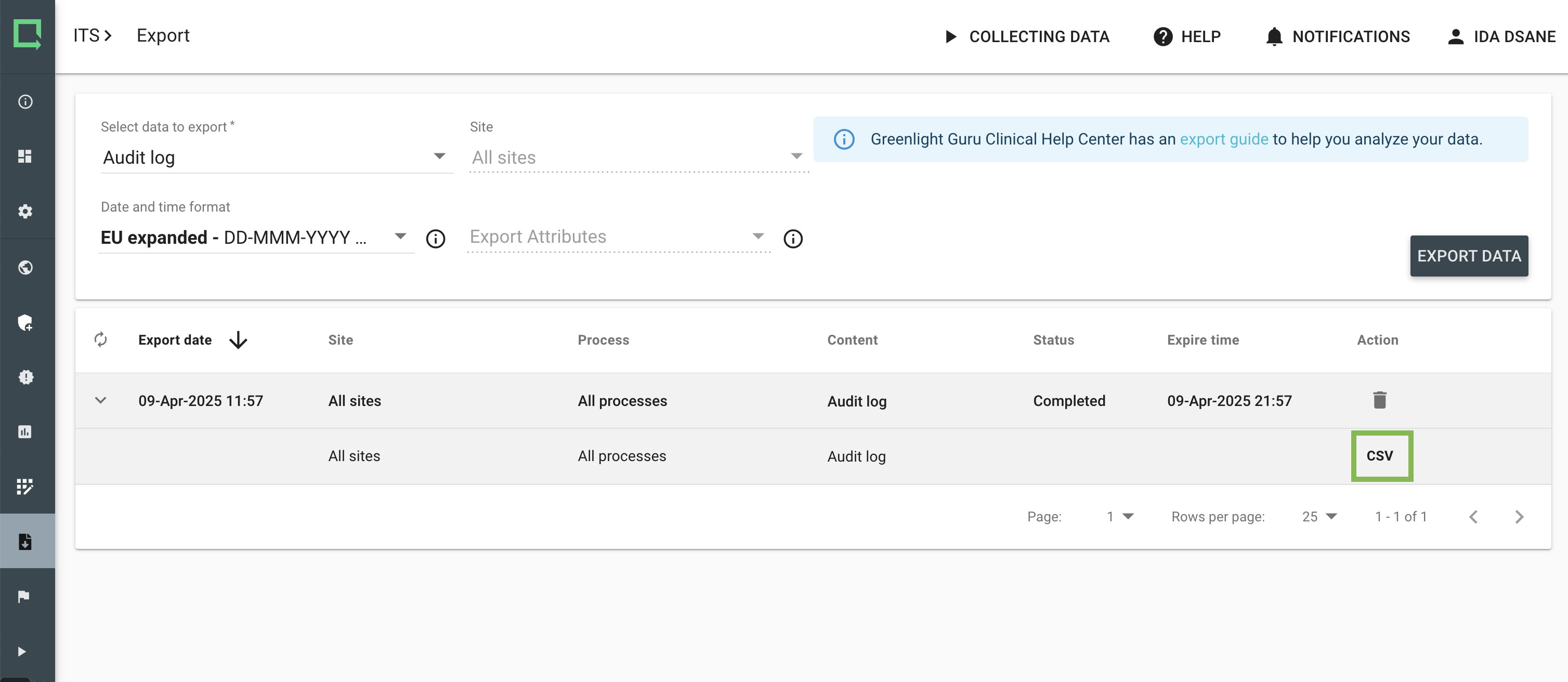 Audit Log Export – Clinical